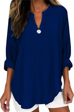 Generic HUIFUAO T-Shirts Blancs à col en V en Coton et Lin pour Femmes, Hauts dété à Manches Longues avec imprimé Floral, Hauts Basiques Noirs pour Femmes, A0