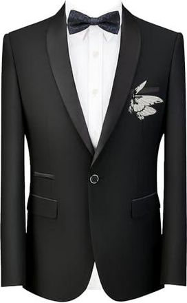 Generic Veste de smoking pour homme, coupe ajust&eacute;e, un bouton, ch&acirc;le, revers &agrave; revers pour affaires, blazer formel pour d&icirc;ner, bal de fin dann&eacute;e, f&ecirc;te, Noir, 