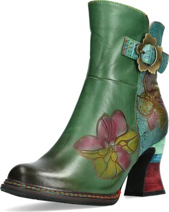 Laura Vita Damen Stiefelette Leder mit Bl&uuml;ten Schnalle und Reptiloptik Eleao 02, Gr&ouml;&szlig;e:39 EU, Farbe:Gr&uuml;n