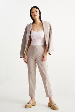 C&A Pantalon de bureau-slim fit-&agrave; carreaux, Beige, Taille: 36