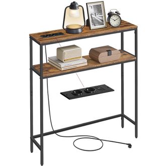 Vasagle Konsolentisch, schmaler Sofatisch mit 2 Ablagen, 20 x 80 x 80 cm, Flurtisch mit Ladestation, f&uuml;r Wohnzimmer, Flur, Eingangsbereich, vintagebraun-tinte