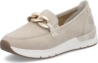 Rieker Mocassins Beige à Talon Plat avec Logo embossé et chaîne décorative