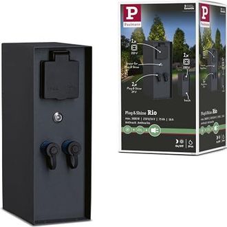Paulmann 94701 Plug&Shine luminaire dext accessoire colonne prises Rio avec d&eacute;tecteur cr&eacute;puscu. IP44 Anthracite raccordements 2x230V 2xPlug&Shine 24V