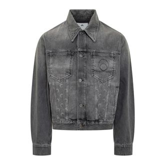 Marine Serre Homme, Vestes, Gris, Taille: XL Moon Laser Grey Wash Denim Jacket