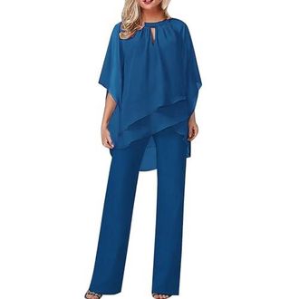 Generico Combinaison Femme &Eacute;l&eacute;gante pour C&eacute;r&eacute;monie 2 Pi&egrave;ces Compl&egrave;te avec Pantalon &agrave; Jambe Large Mode Robe D&eacute;contract&eacute;e Ensembles sans Manches Couleur Unie Set