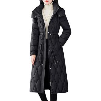 Generic Long manteau dhiver matelass&eacute; chaud &agrave; capuche pour femme, Noir, 3XL