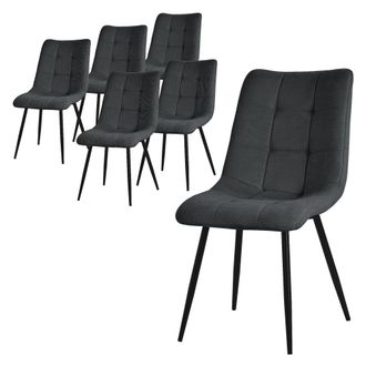ML Design ML-Design Esszimmerst&uuml;hle 6er Set Anthrazit, Wohnzimmerst&uuml;hle mit Stoffbezug, Schwarze Metallbeine, K&uuml;chenst&uuml;hle mit R&uuml;ckenlehne, Polsterst&uuml;hle f&uuml;r Es