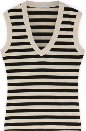Motivi Geripptes Streifentop mit V-Ausschnitt - - Tops - Damen - Beige - S