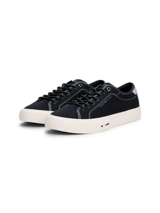 Tommy Hilfiger Sneaker TOMMY HILFIGER TH HI VULC STREET CANVAS, Herren, Gr. 44, blau (dunkelblau), Textil, unifarben mit Farbeinsatz, Schuhe Sneaker, Freizeitschuh, 