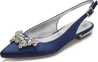 Generic Chaussures Plates De Mariée Confortable Femme Chaussures De Mariage Bride Arrière Bout Pointu Plates Sandales 2Cm,Dark Blue,37 EU