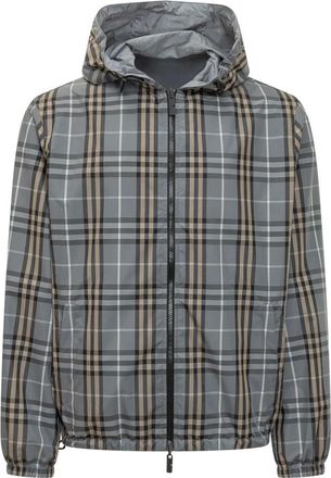 Burberry Homme, Vestes, Bleu, Taille: M Veste &agrave; capuche r&eacute;versible &agrave; carreaux