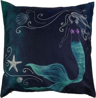 Out of the Blue OOTB Kissen, Meerjungfrau, mit Reissverschluss, Leinen, Mehrfarbig, 38.5 x 38.5 x 7 cm, 1 Einheiten