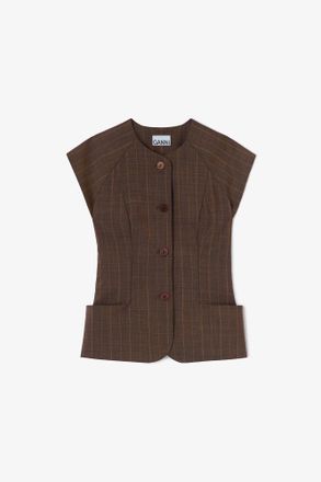 Ganni braun Bluse aus brauner Nadelstreifenwolle Wolle - Gr&ouml;&szlig;e 34
