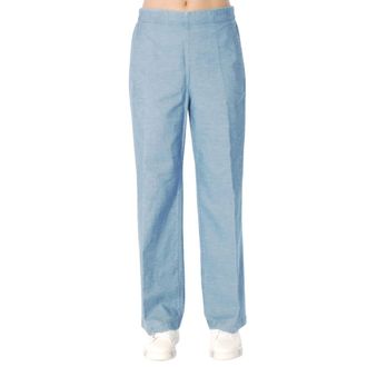 Via Masini 80 Femme, Pantalons, Bleu, Taille: 46 FR Pantalon en chambray de coton et viscose avec demi-&eacute;lastique au dos