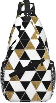 Generic Sacoche Port&eacute; &eacute;paule Imprim&eacute; moderne de triangles noirs, blancs et dor&eacute;s Durable Sac Bandouli&egrave;re Casual Sac &agrave; Poitrine pour Voyage Randonn&eacute;e Homme