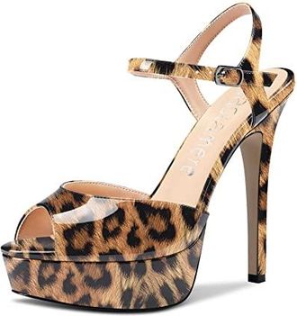 Castamere Femmes Aiguille Haut Plate-forme Talon Ouvert Bout Sandales Lanières Cheville Slingback Boucle Escarpins Mariage Party Dress Chaussures 13CM Heels Bei