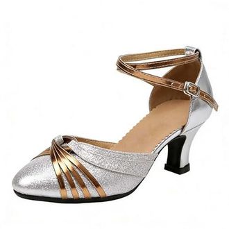Generic Escarpins &agrave; paillettes pour femme - En satin latin professionnel - Salsa Bachata Performance - Chaussures &agrave; talons hauts - Escarpins &eacute;l&eacute;gants - Sangle