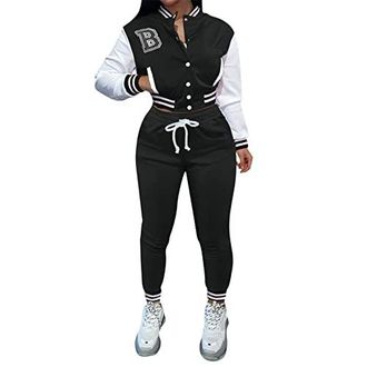 Generic Surv&ecirc;tement pour femme - Couleur unie - Manches longues - Pantalon long ample - 2 ensembles de surv&ecirc;tement pour femme - Marron - Pantalon de surv&ecirc;teme