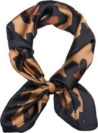 styleBREAKER Foulard femme avec motif léopard et bordure colorée, foulard, foulard carré, bandana 01016231, couleur:Marron-noir