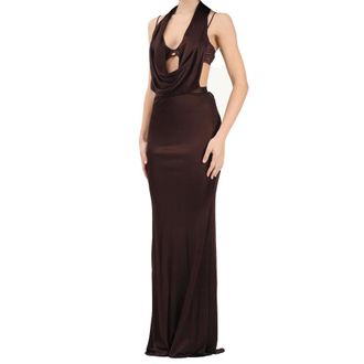 Elisabetta Franchi Femme, Robes, Brun, Taille: 40 FR Robe de Soir&eacute;e Drap&eacute;e &agrave; Anneau