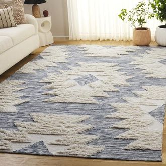 Safavieh Boho Teppich f&uuml;r Wohnzimmer, Esszimmer, Schlafzimmer - Kenya Collection, Hoher Flor, Marine und Elfenbein, 183 X 274 cm
