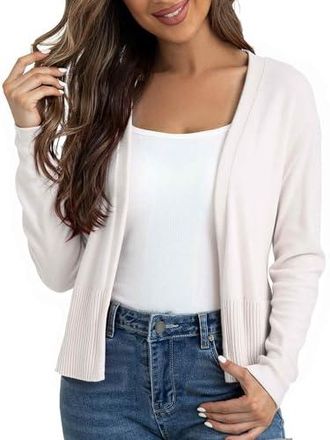 Allegra K Gilet Manche Longue Femme D&eacute;contract&eacute; Tricot&eacute; Cardigan Ouvert sur Le Devant sans Col V&ecirc;tements DExt&eacute;rieur Blanc XS