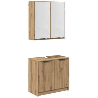 vidaXL vidaXL Ensemble de Meubles de Salle de Bain avec porte Ch&ecirc;ne artisanal