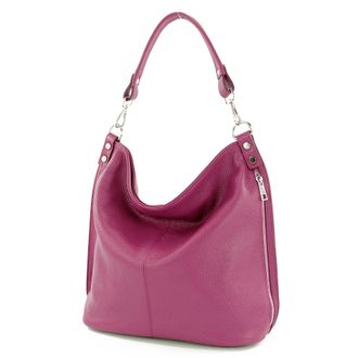 modamoda.de T177 - ital. Damen Schultertasche aus Leder, Farbe:Bordeauxviolett