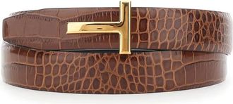 Tom Ford Homme, Accessoires, Brun, Taille: 110 CM Reversible Crocodile-Embossed T-Buckle Belt
