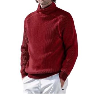 Generic Pull simple et tendance &agrave; col haut, d&eacute;contract&eacute; et confortable, mode dhiver, pull c&ocirc;tel&eacute; &agrave; manches longues pour homme, Rouge, XXL