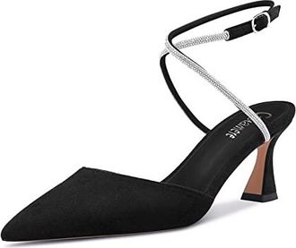 Castamere Femmes Aiguille Mi Talon Heel Lani&egrave;res Crois&eacute;es Diamant Cristal Pointu Bout 6.5 CM Heels Noir Su&egrave;de 38 EU