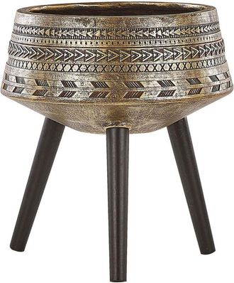 Beliani Cache-Pot Support Plantes Dor&eacute; Vieilli avec 3 Pieds en Bois 36 cm de Diam&egrave;tre Peint &agrave; la Main pour Ext&eacute;rieur et Int&eacute;rieur Beliani