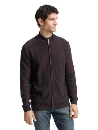 Tom Tailor Strickjacke TOM TAILOR, Herren, Gr. XXL, navy mid braun dot stripe, Strick, Obermaterial: 100% Baumwolle, gestreift, regular fit normal, ohne Ausschni