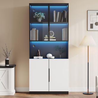 Generic Vitrine mit LED Beleuchtung Glast&uuml;ren Aluminiumrahmen verstellbare B&ouml;den Kippschutz Standvitrine Glasvitrine Sammlervitrine B&uuml;cherschrank Wohnzimmer m