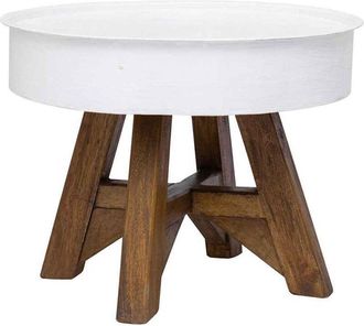 vidaXL Couchtisch Altholz Massiv 60x45 cm Wei&szlig; Vidaxl
