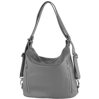modamoda.de T249 Sac &agrave; dos Sac &agrave; bandouli&egrave;re 2 en 1 pour femme en cuir fait main en Italie, gris graphite, m