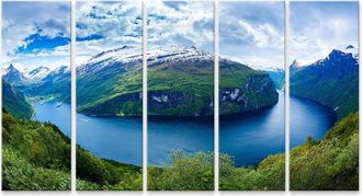 Islandburner Bild auf Leinwand Geiranger Fjord Schöne Natur Norwegen Wandbild Poster Kunstdruck Bilder