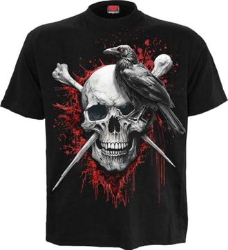 Spiral Death Raven - T-Shirt Homme T-Shirt Manches Courtes Noir L 100% Coton Regular/Coupe Standard