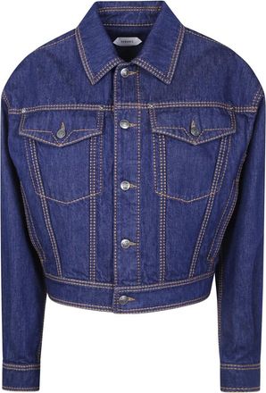 Versace Femme, Vestes, Bleu, Taille: 38 FR Blouson Denim Rinsed Denim