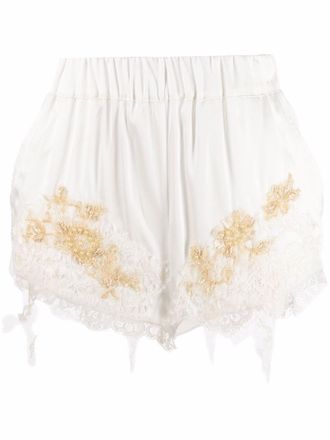 Almaz short en soie m&eacute;lang&eacute;e bord&eacute; de dentelle - Blanc