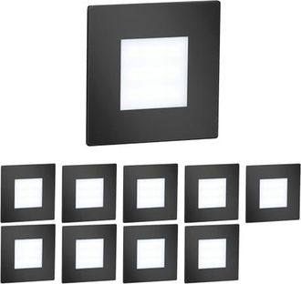 LEDs Com 10 pièces Lumière descalier LED/lampe murale encastrée FEX pour lintérieur et lextérieur, carrée, noire, 85 x 85mm, blanc froid