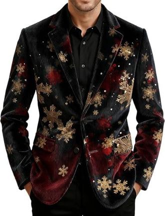 Generic Costume de Noel Homme Veste Blazer Chic et Elegant De No&euml;l Veste de Costume Blazers en Velours C&ocirc;tel&eacute; daffaires Costumes et Vestes Hommes Idee Cadeau 