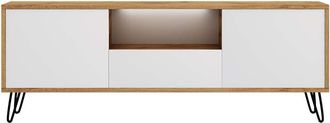 Selsey Ploystea - TV-Schrank mit offenem Fach und 3 geschlossenen F&auml;chern, modern, 137 cm breit (Wotan Eiche/Wei&szlig;, mit LED)