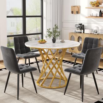 Generic Runder Esstisch mit 4 St&uuml;hlen Set f&uuml;r 4 Personen Modernes Essgruppe 5-teilig Metallbeinen MDF-Tischplatte f&uuml;r Esszimmer Wohnzimmer K&uuml;chen Restaurant G