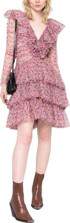 Philosophy di Lorenzo Serafini Femme, Robes, Rose, Taille: 38 FR Robe Courte Volant&eacute;e &agrave; Col V