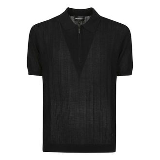 Emporio Armani Homme, Pulls, Noir, Taille: S Pull &agrave; Col Polo avec Point de Maintien Vertical