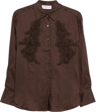 Ermanno Scervino Femme, Blouses et Chemises, Brun, Taille: 38 FR Chemise Orn&eacute;e &agrave; Manches Longues