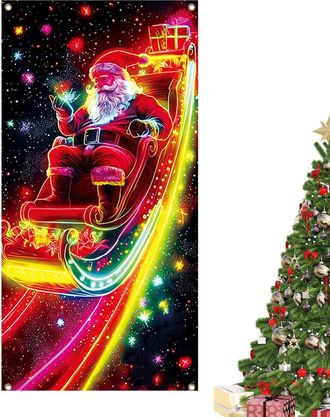 Generico Hauptt&uuml;rabdeckung f&uuml;r Weihnachtsmann, 90 x 180 cm, Weihnachtsdekoration, UV, fluoreszierend, Dekoration f&uuml;r Garage, f&uuml;r, Schule, B&uuml;ro, Gesch&auml;ft, Haus,