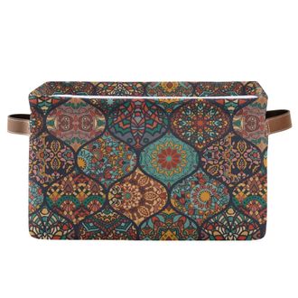 Mnsruu Gro&szlig;er faltbarer Aufbewahrungskorb, buntes marokkanisches Muster, Stoff-Aufbewahrungskorb mit Griffen, 38,1 x 27,9 x 24,1 cm