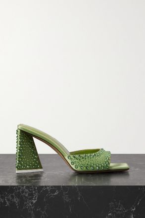 The Attico Mules En Satin &Agrave; Cristaux Mini Devon - Vert